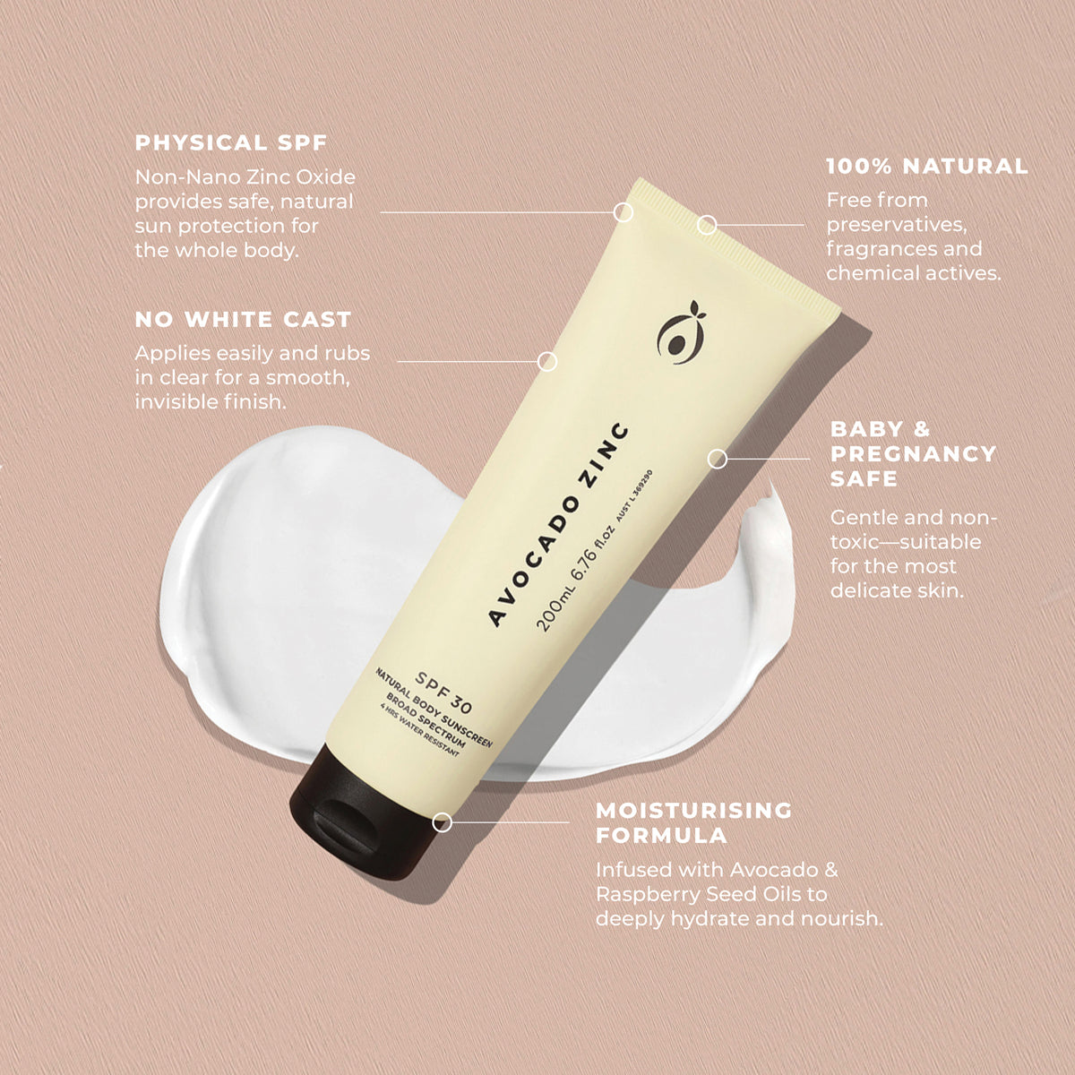 SPF 30 Natural Body Sunscreen – Avocado Zinc