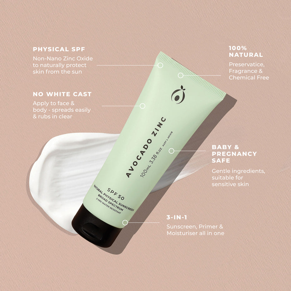 SPF 50 Natural Physical Sunscreen – Avocado Zinc